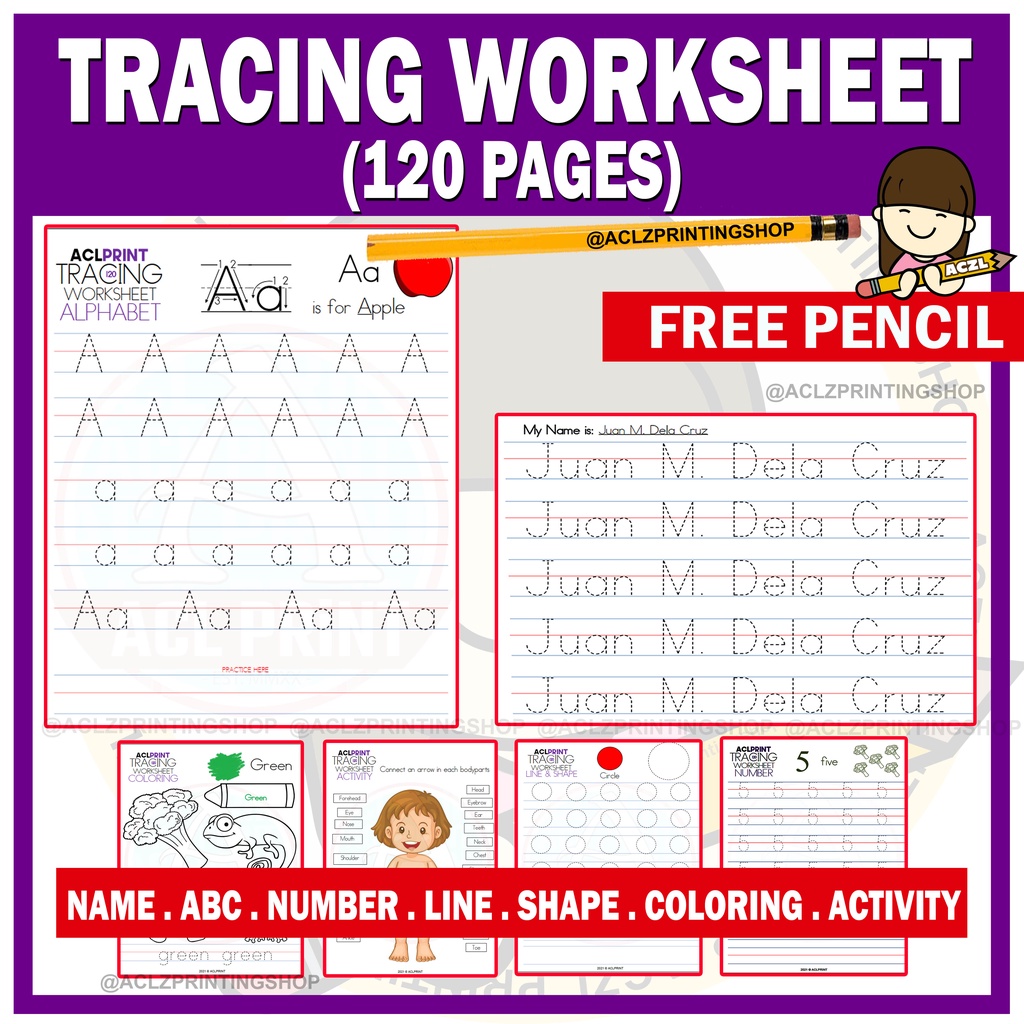 ( 120 PAGES ) TRACING WORKSHEET ( FREE PENCIL )- ACZLPRINTINGSHOP ...