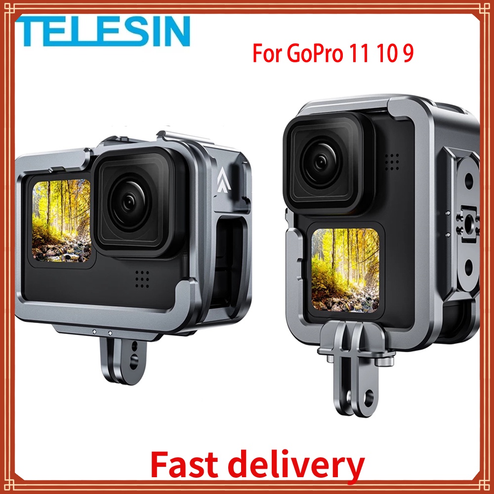 TELESIN Aluminium Alloy Frame Case For GoPro 9 10 11 Double Clod Shoe ...