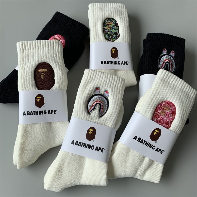 Japanese Street Wear Bape Socks Ape-Man Head Big Label Embroidered Mid ...