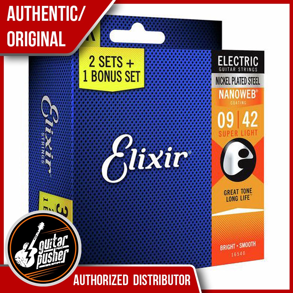 Elixir Electric Nickel Plated Steel Electric Guitar Strings with Nanoweb Coating (3 Pack ...