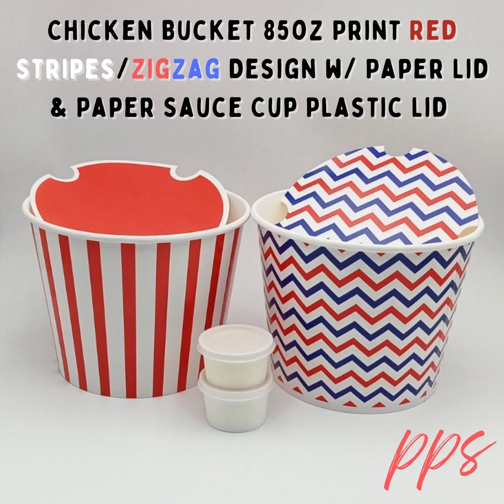 Chicken Bucket 85oz Print Red Stripes/Zigzag design w/Paper Lid 2 sets ...
