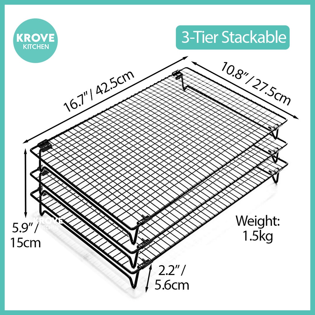 3 Tier Stackable or Single Layer Steel Cooling Rack Non-Stick Holding ...