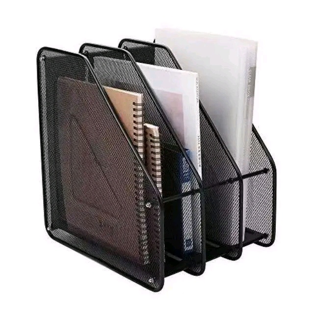 VeleSolv 3-Slot Mesh Metal Magazines File Desk File Rack 3 tier ...