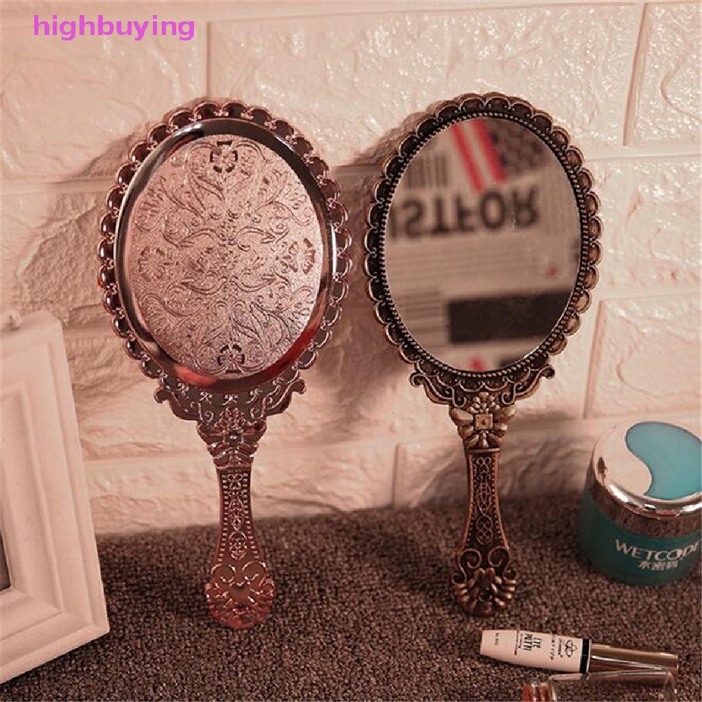 HBPH Vintage Carved Handheld Vanity Mirror Hand Mirror Handle SPA Salon ...