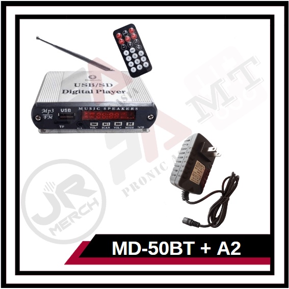 (MD-50BT+A2) Digital Audio Player Bundle with USB/SD/ Bluetooth + AC/DC 12V 2 Amp Adaptor ...