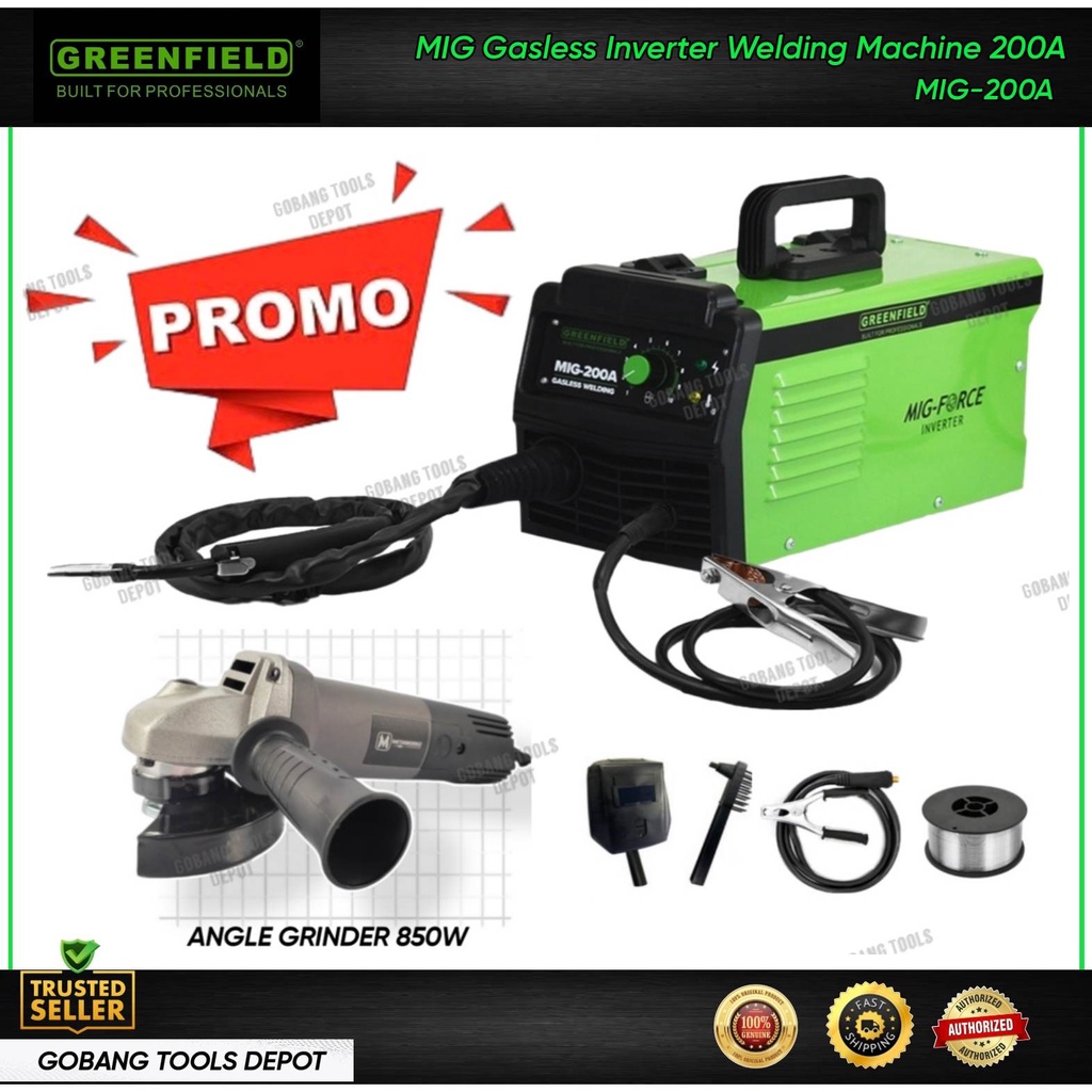 GREENFIELD 200A MIG Gasless Welding Machine 08-03-10200M w/ Angle ...