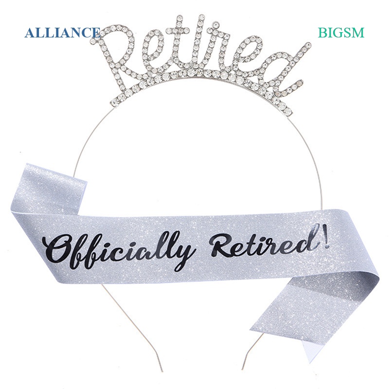 BIGSM Officially Retirement Party Set Gold Retired Tiara Crown Headband ...