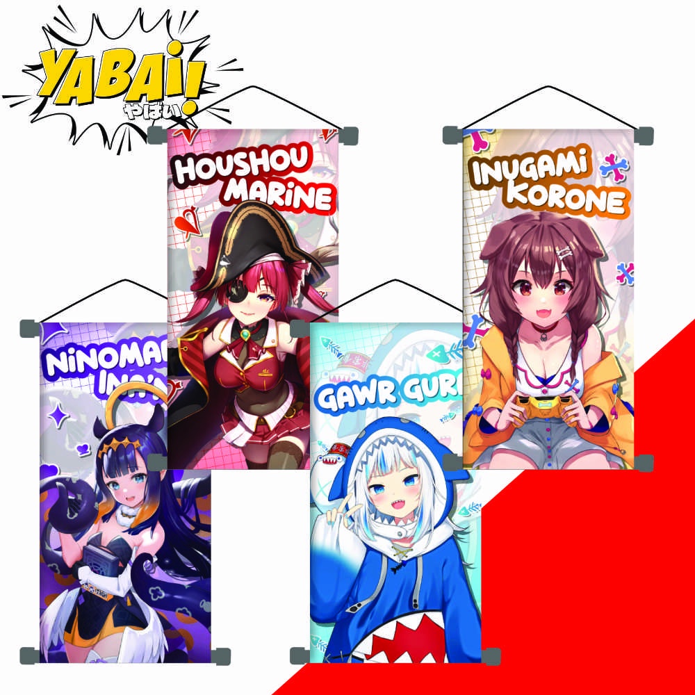 Yabaii Wall Scroll Hololive Gawr Gura Korone Inugami Marine Houshou ...