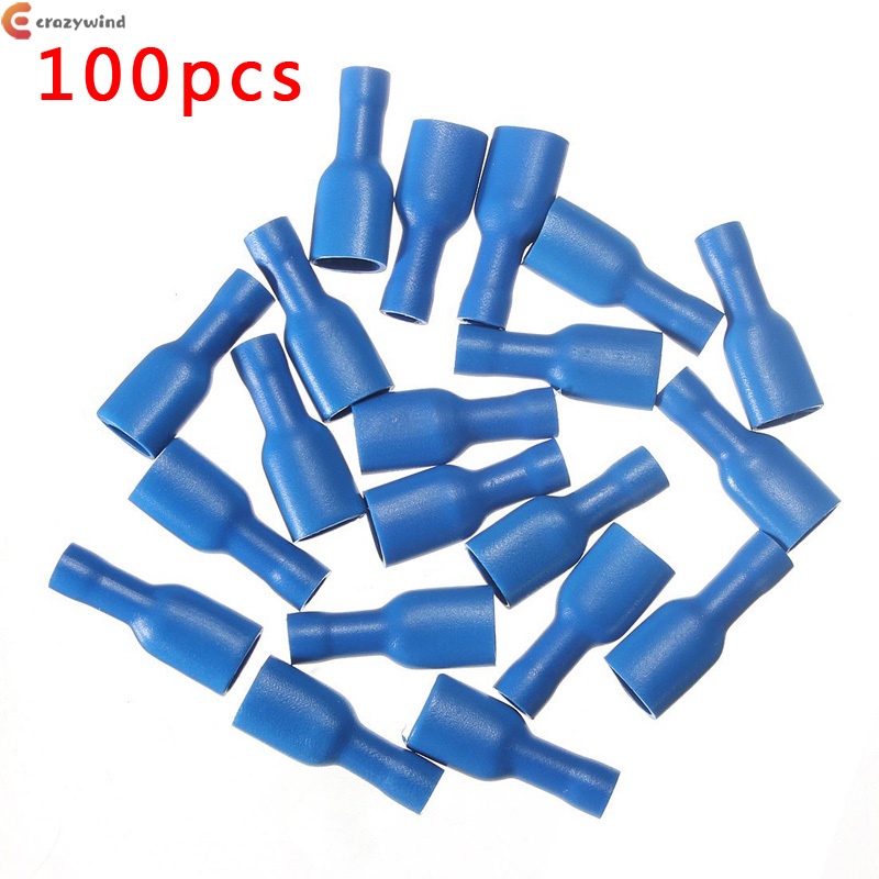 100pcs Blue Fully Insulated Female Spade Wire Crimp Terminals ...