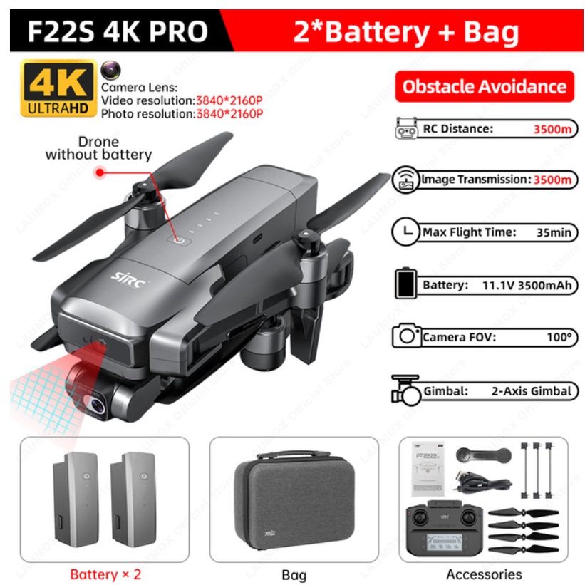SJRC F22S PRO GPS Drone 4K Professional 2 Axis Gimbal EIS HD Camera ...