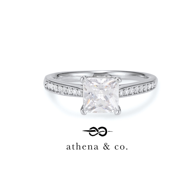 Athena & Co. 18K White Gold Plated Princess Cut Ariel Engagement Ring ...