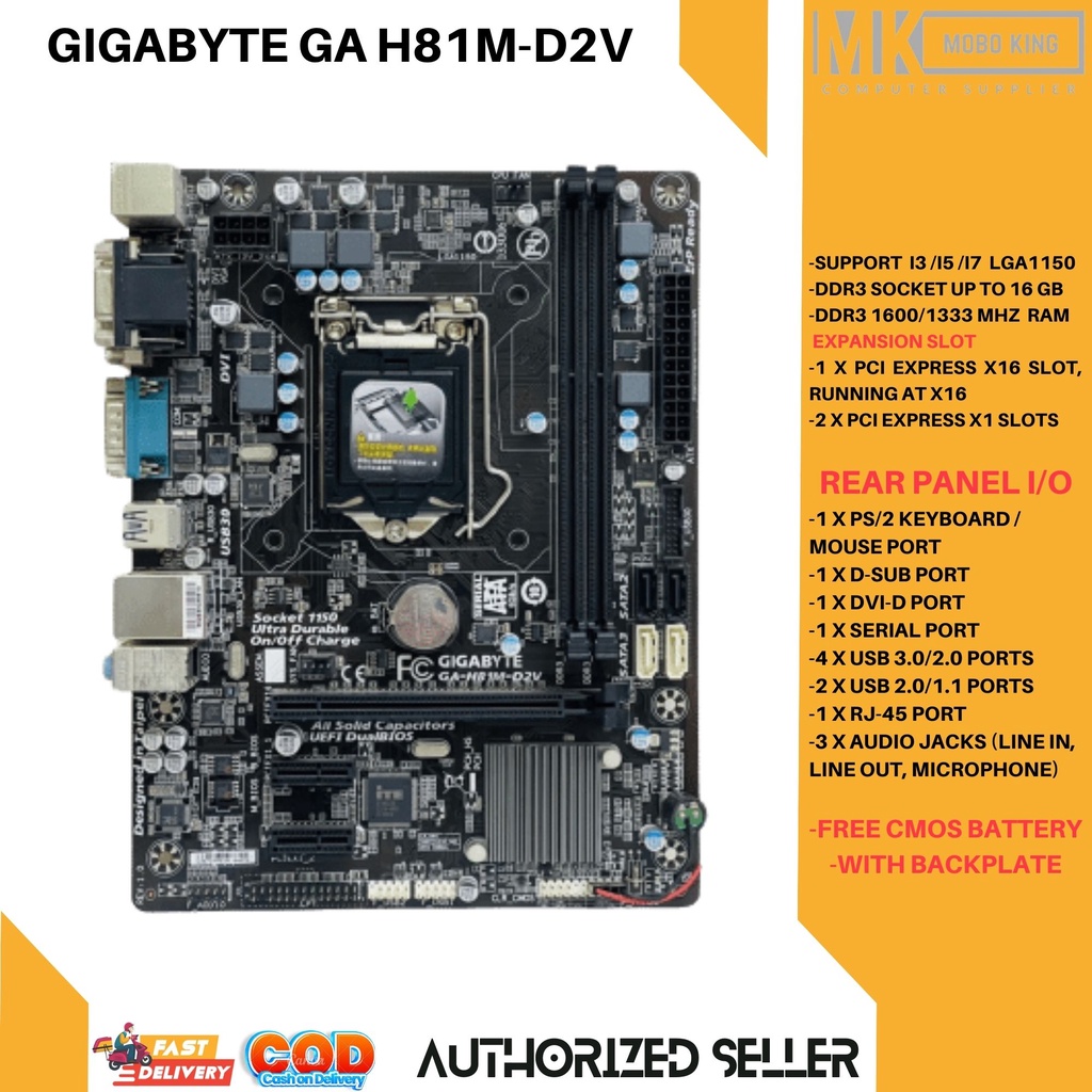 GIGABYTE GA H81M-D2V Desktop 4TH GEN Motherboard h81 Socket LGA 1150 i3 ...