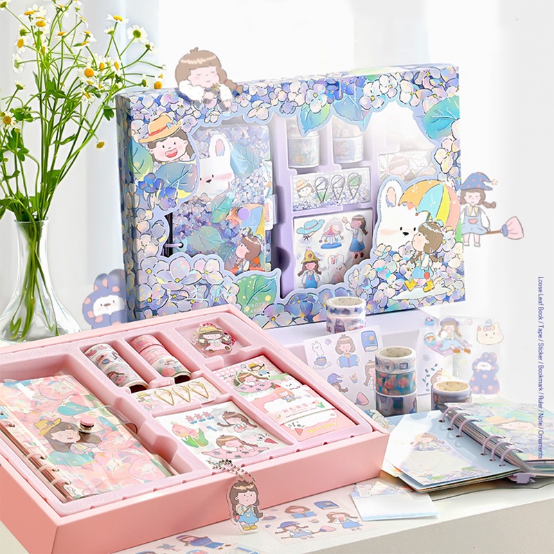 Cute Gift Box With Flower Loose-leaf Notebook Stickers Post-it Notes ...