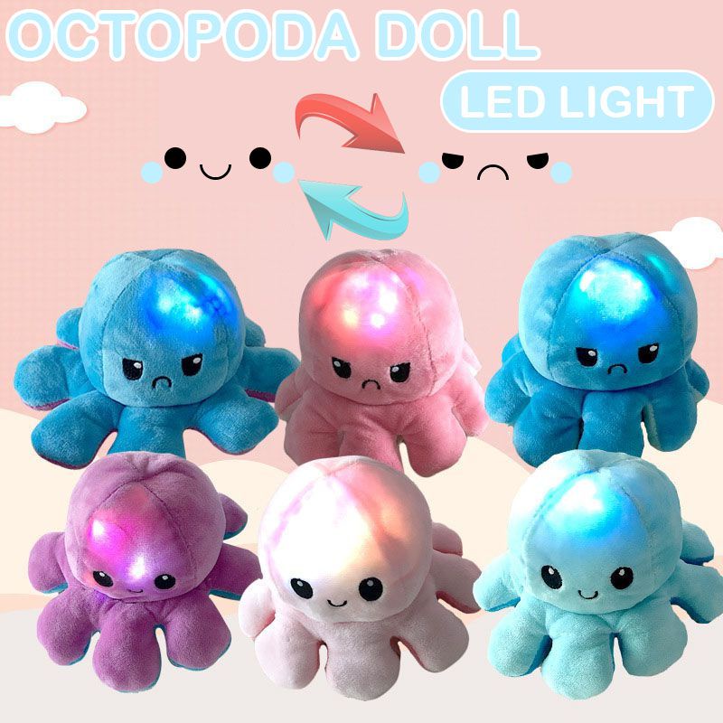 LED LIGHT Flip Reversible Octopus angry octopus plush toy flip doll ...