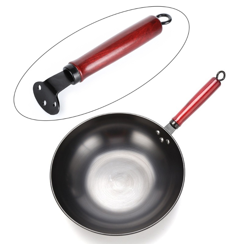 be> Frying Pan Handle Anti-Scald Round Wood Handle Kitchen Utensils ...