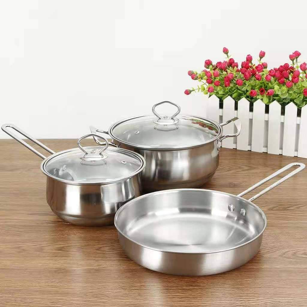 3PCS/Set Cookware Set Kitchenware Stainless Steel Soup Pot Frying Pan ...
