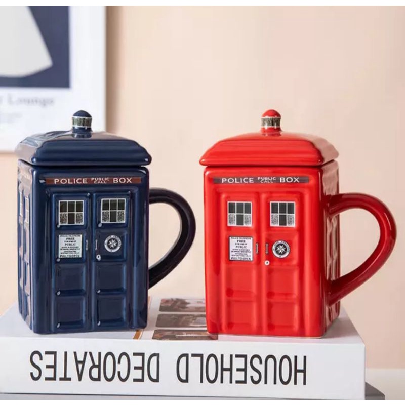 {ARrtchoice} Police Booth Ceramic Mug with Lid. Police Box Coffee Mug ...