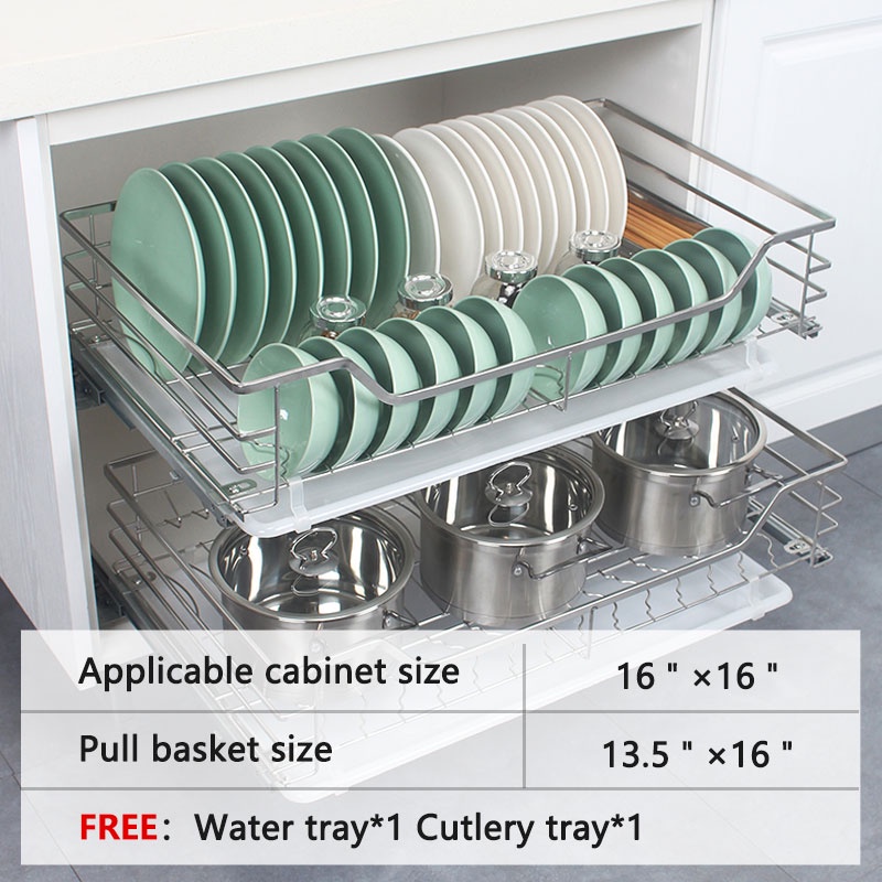 JOTO 1/2PCS Pull Out Basket Stainless Dish Rack Pull Out Tray Plate ...