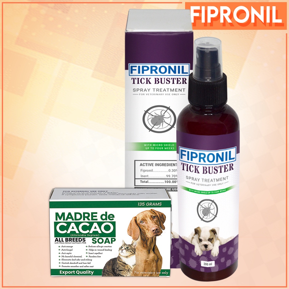 FIPRO-Tick Buster Fipronil Treatment Spray 200mL with Madre de Cacao ...