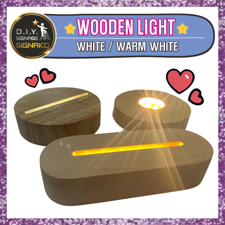 Wooden Led Light Base Stand (New) / White Warm Night Lamp Home Decor ...