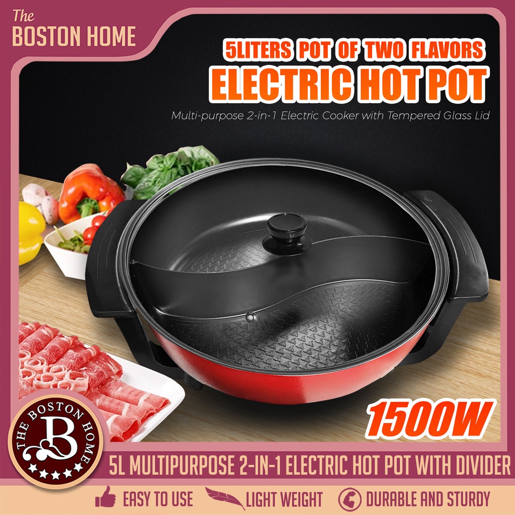 Boston Home 5L / 4L Non-Stick Stainless Steel Home Electric Hot Pot Smokeless 220V 1500W /1400W ...