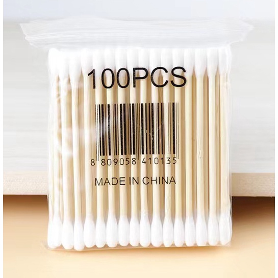100/Pack Cotton Swabs Bamboo Stick White with Plastic Wrapper Eco ...
