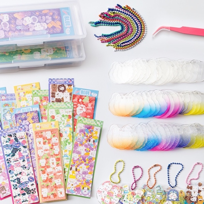 66 Pcs Boxed Cartoon Transparent Glittering Sticker Cards Set Student ...