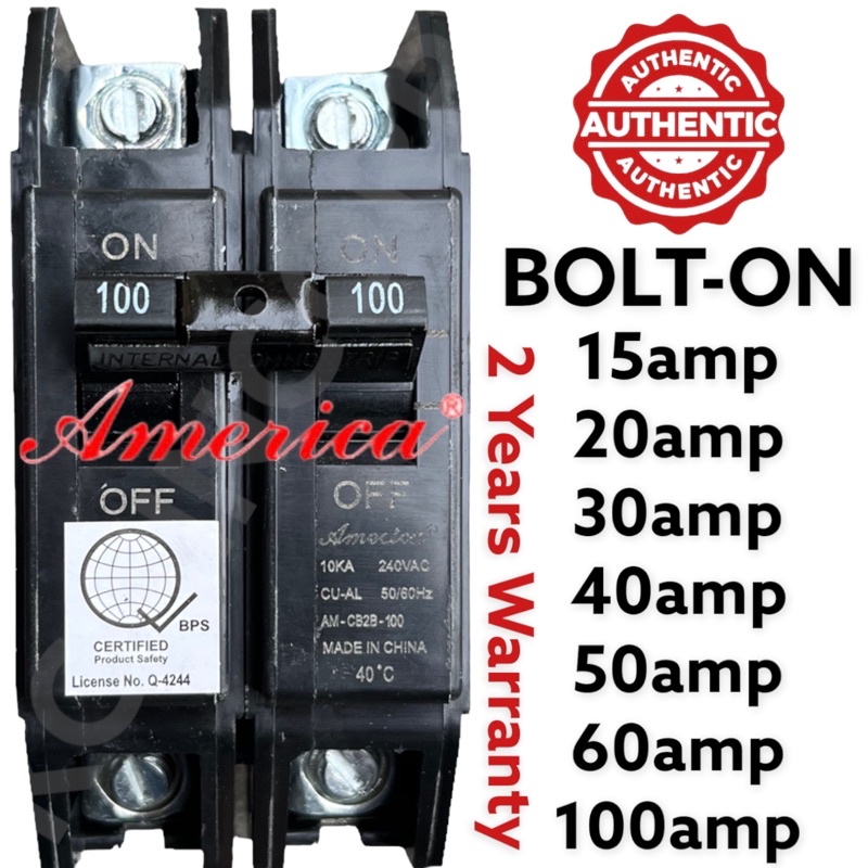 America BOLT-ON Circuit Breaker 15, 20, 30, 40, 60, 100amp Bolt-on Type ...