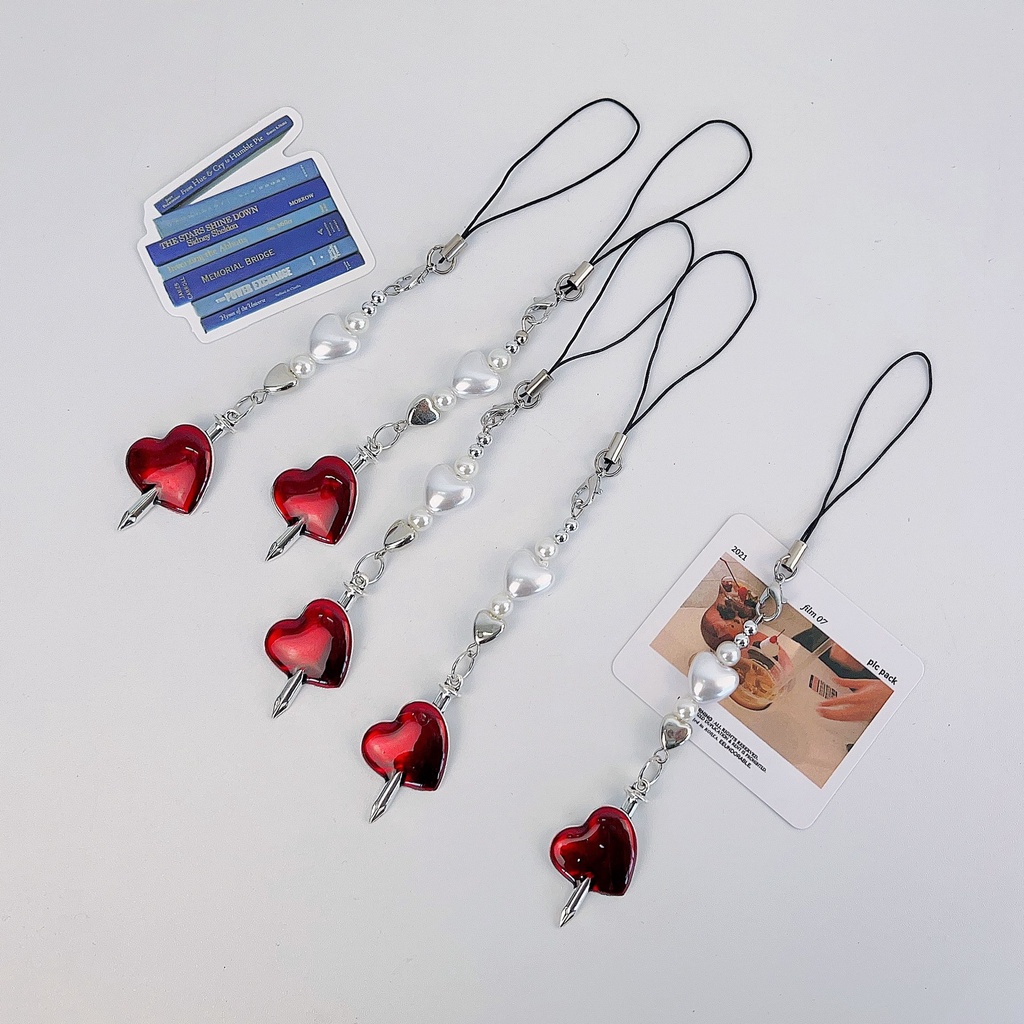New Korean ins Style y2k Lanyard Vintage Alloy Love Beaded Mobile Phone ...