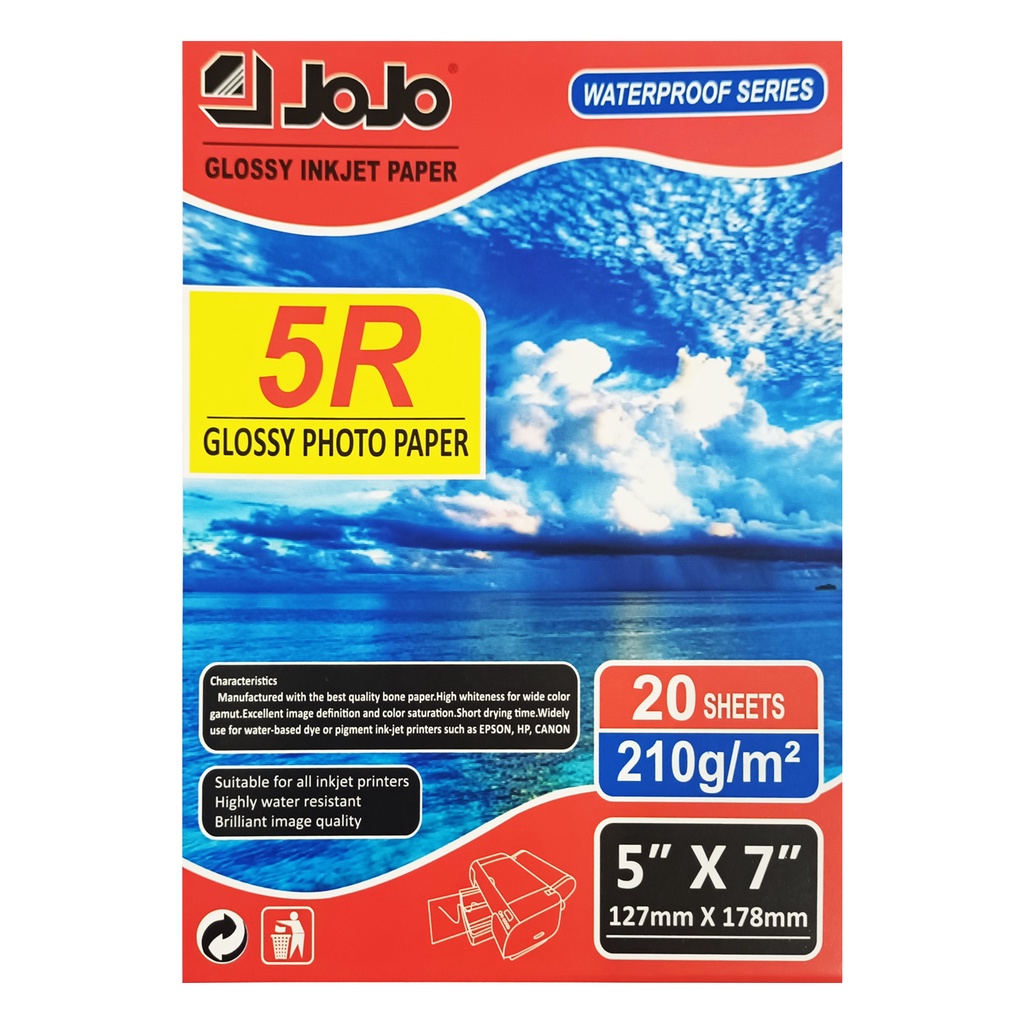 Jojo Glossy Photo Paper 5R 210g/m² (Highly water resistant) | Shopee ...