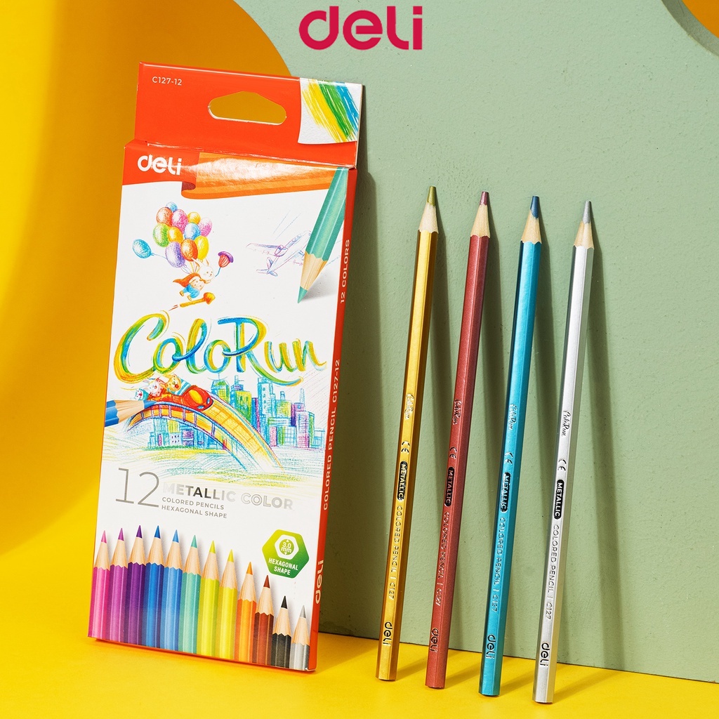 Deli 12 Colors/Set Metallic Colored Pencil Art Painting Colored Pencils ...
