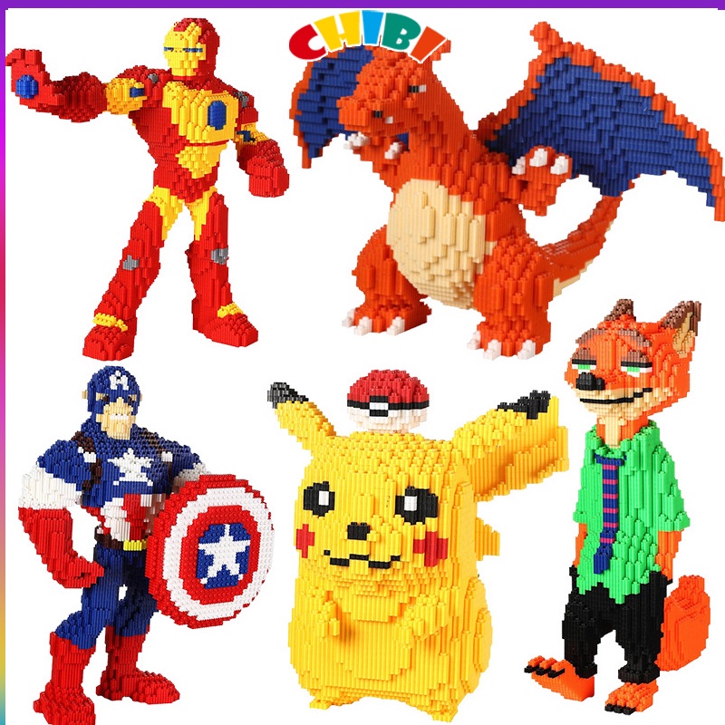 Lego assembly puzzle with cartoon characters, superheroes, model ...