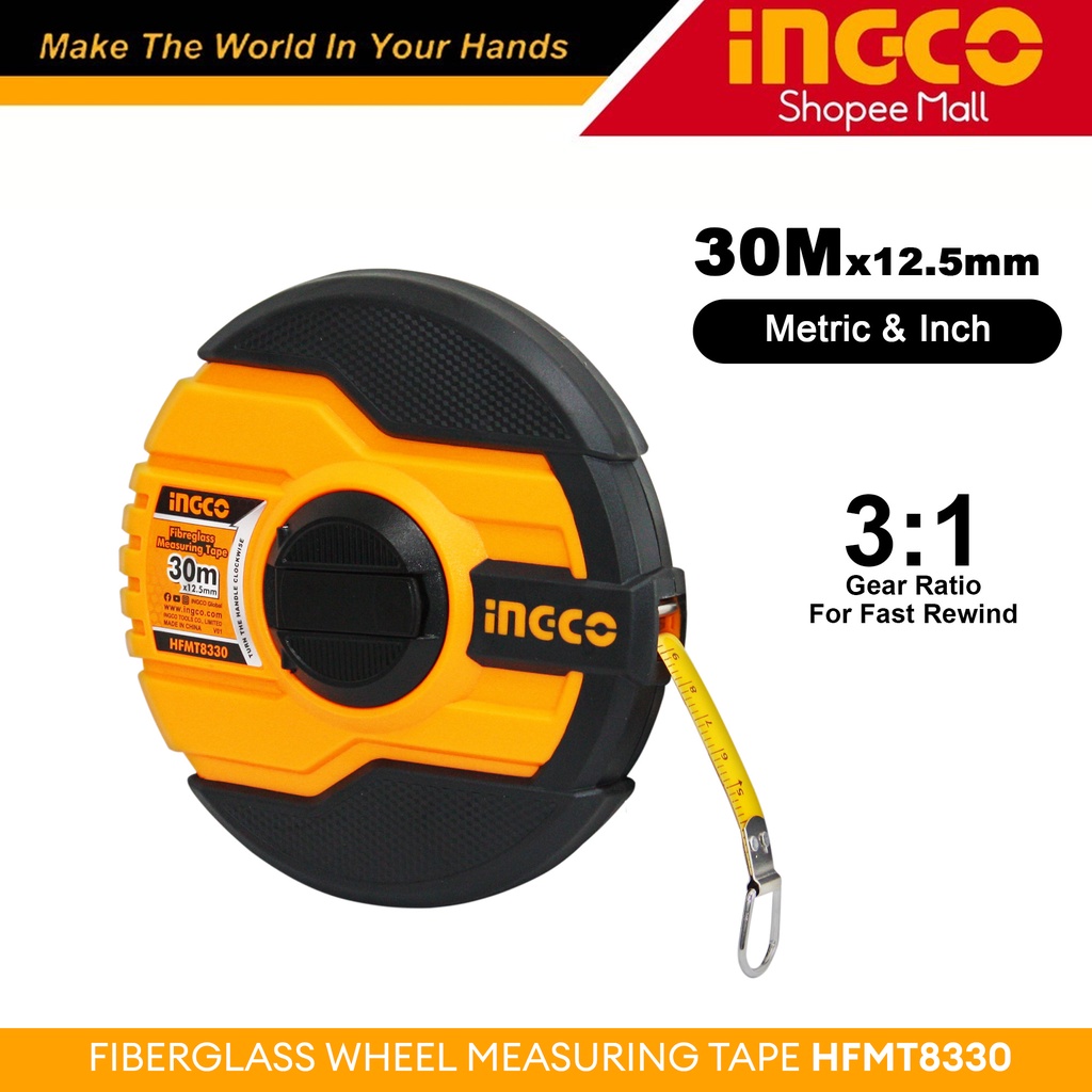 Ingco 20m-30m Fiberglass Wheel Measuring Tape With all Rubber cover ...