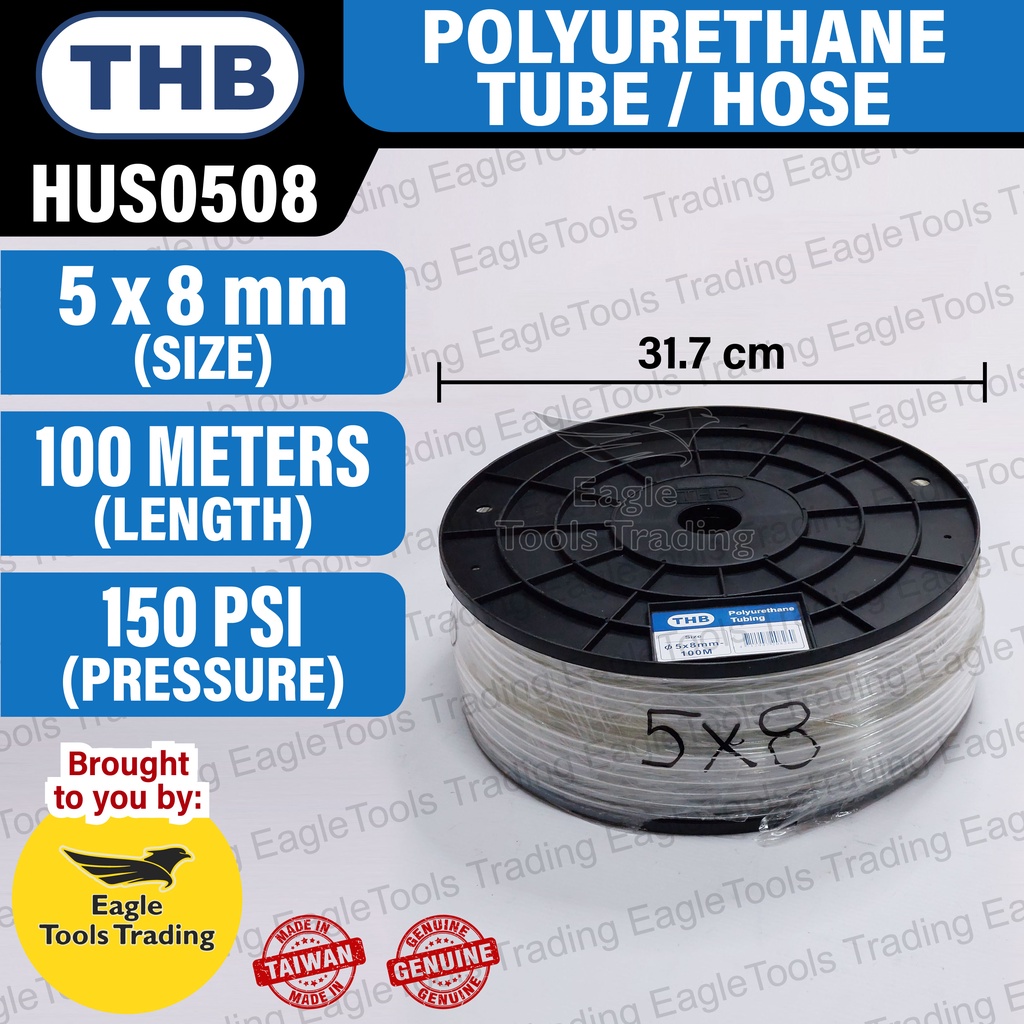 THB Polyurethane Tube / Hose (PU Hose) 5 mm X 8 mm X 100M CLEAR HUS0508 ...