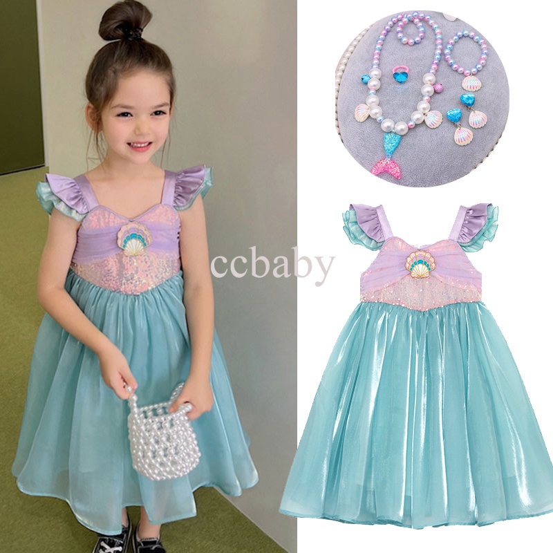 Purple Blue Mermaid Princess Dress for Kids Girl Shell Sequins Mermaid ...