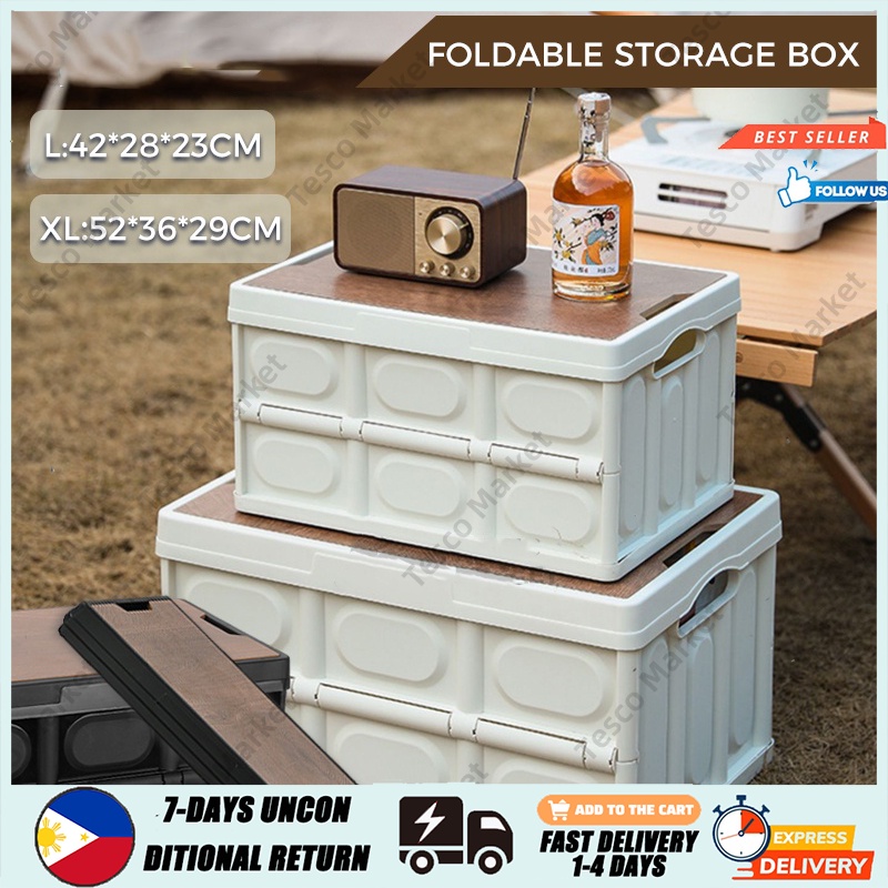 30/55L Foldable Storage Box Wooden Lid Camping Outdoor Waterproof ...