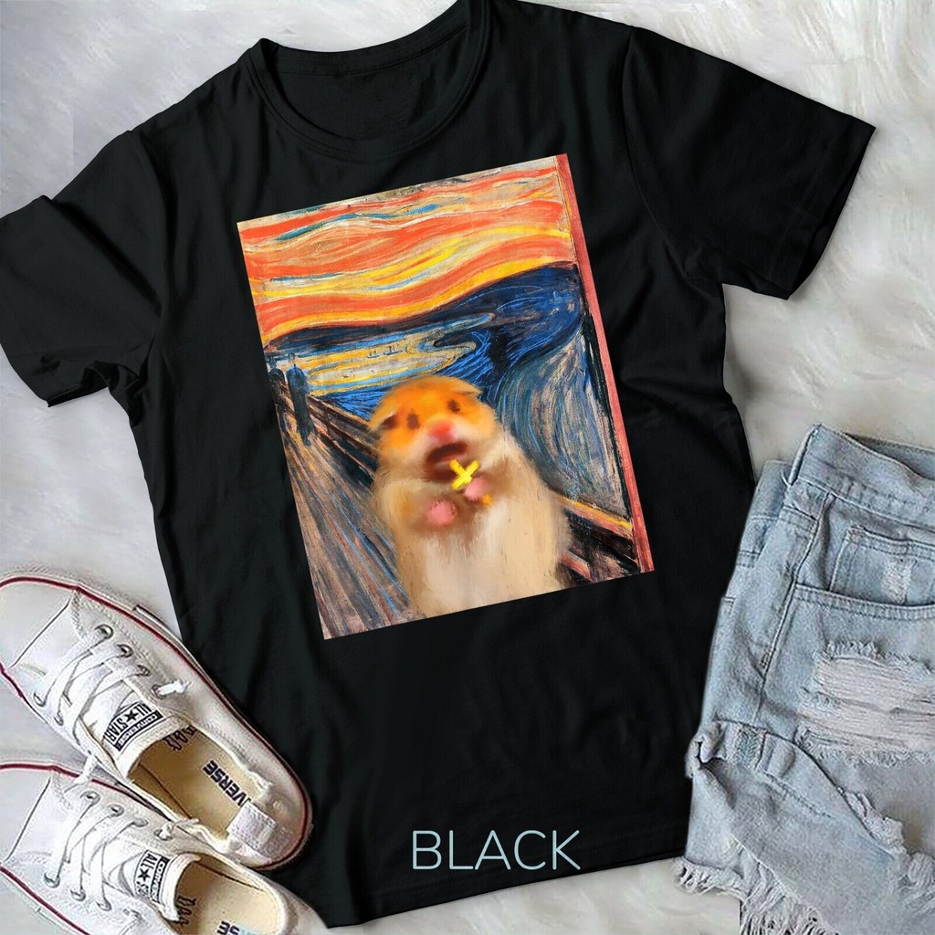 Top Tees Scared Hamster Meme Holding Sacred Cross The Scream Painting ...