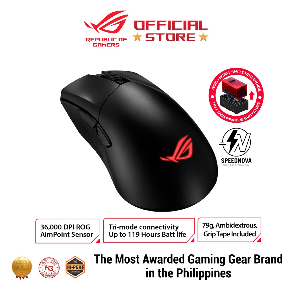 Asus ROG Gladius III Aimpoint 36,000 DPI Aura Lighting Tri-Mode Connectivity Wireless Gaming ...