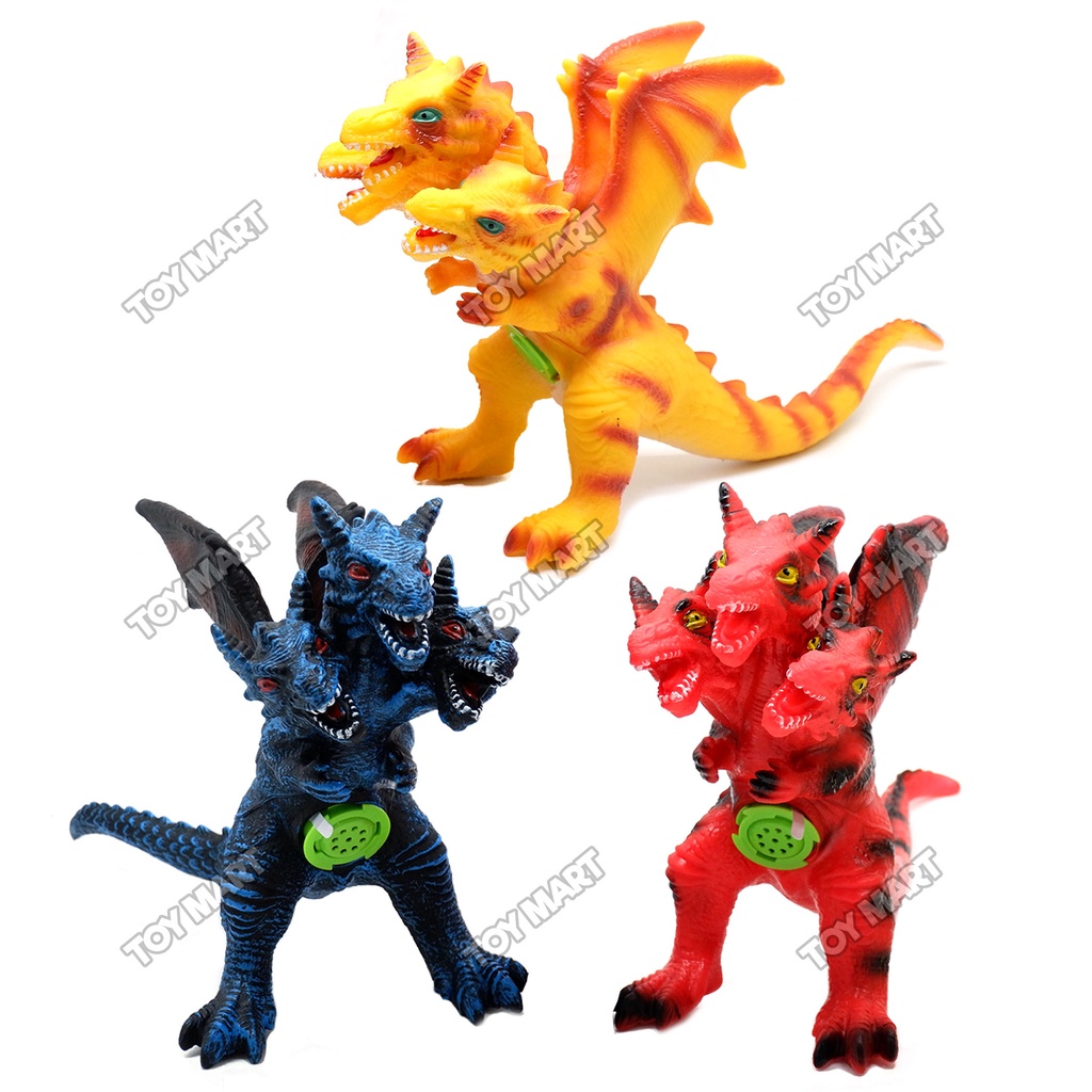 3 Head Dinosaur Rubber Toy for Kids Soft Rubber PVC Filled Cotton ...