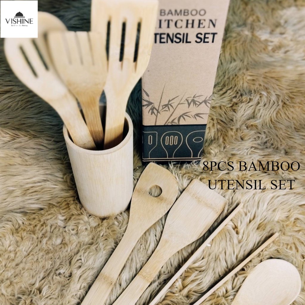 8pcs/6pcs Eco Bamboo Kitchen Utensil Set Wooden Tool Kitchenware Bamboo ...