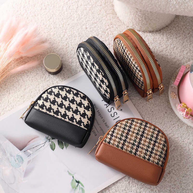 Fabric Coin Purse Women Double Zipper Small Wallet Key Pouch Travel ...