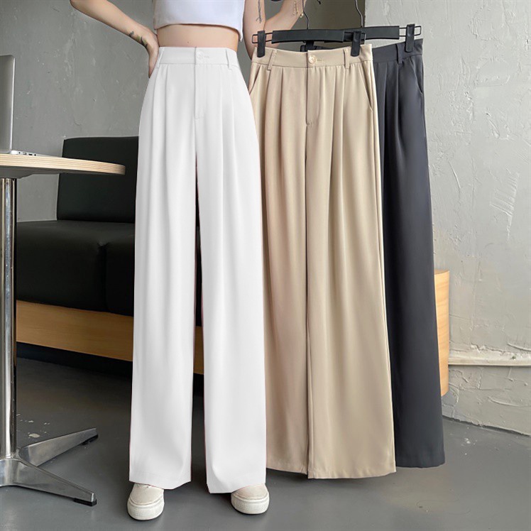 Korean trouser pants for women high waist pants wide leg trousers white ...
