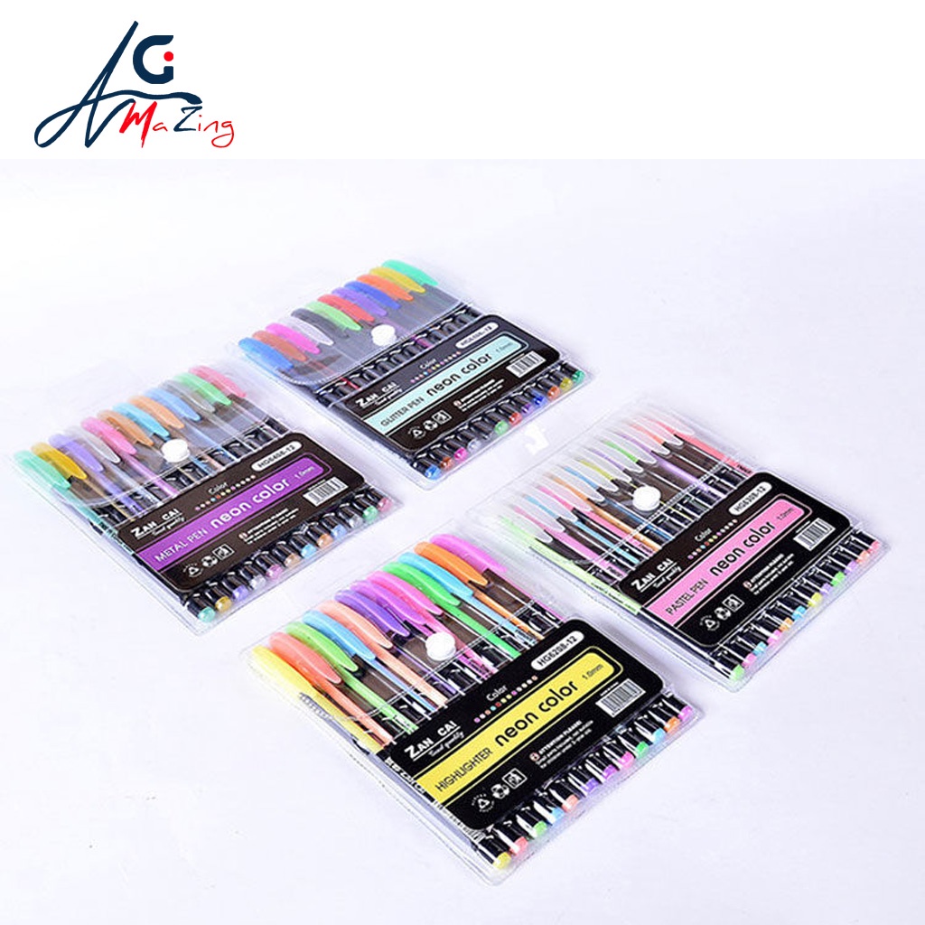 12 in 1 Neon Color Pen 1.0mm/Metal/Pastel/Highlighter/Glitter Pen ...