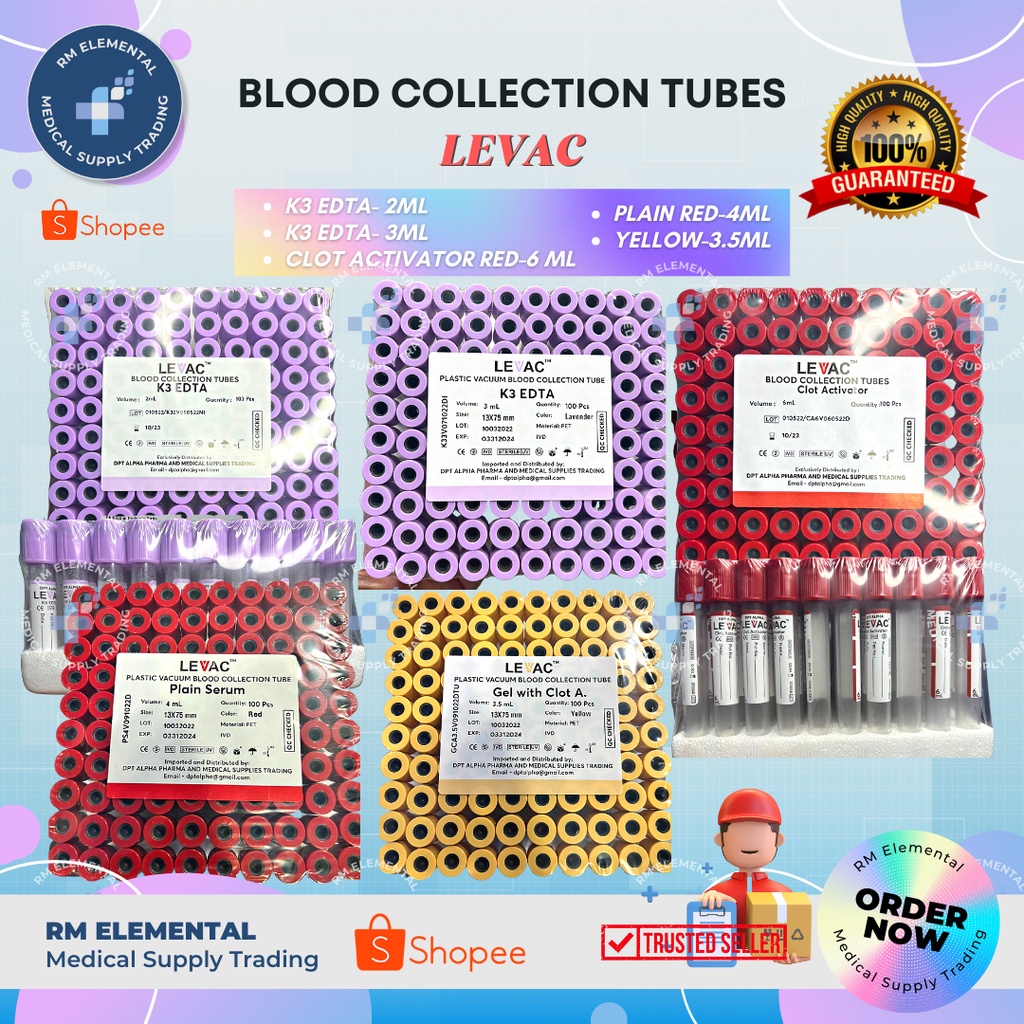 [ Tray ] Blood Collection Test Tube PET (LEVAC) EDTA ,Plain | Shopee ...