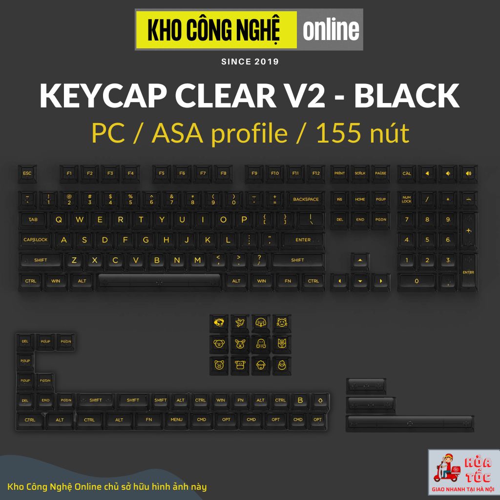 Akko Clear Keycaps Set v2 - Black (PC / ASA profile / 155 Buttons ...