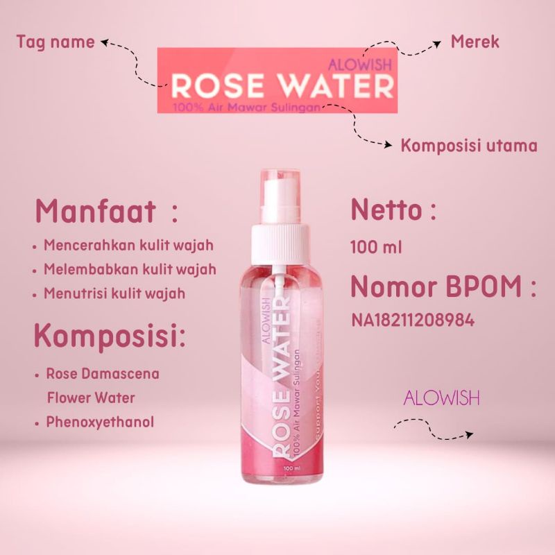 MAWAR Alowish ROSE WATER 100% ROSE SULING ROSE FACE MIST TONER SPRAY ...