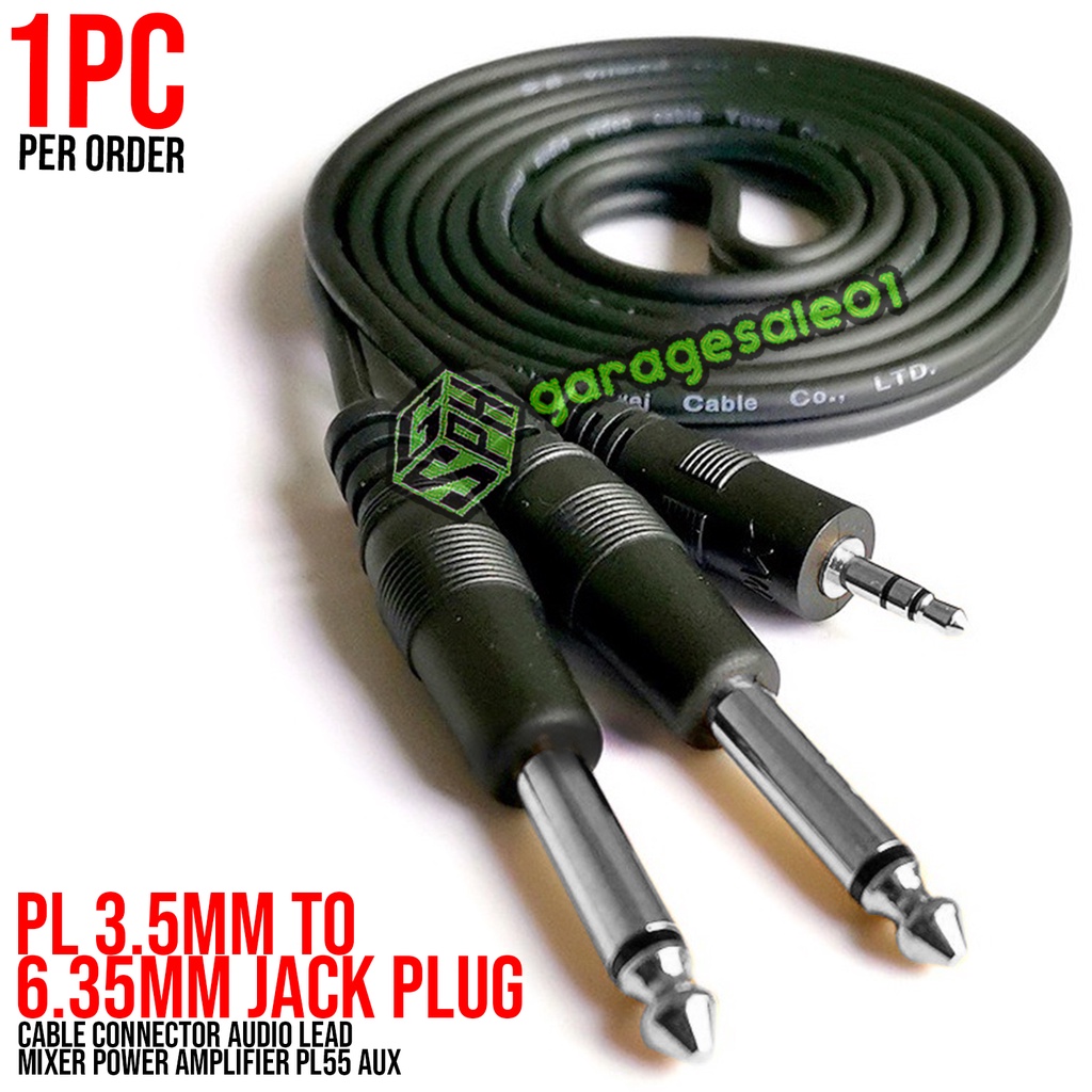 3.5mm to 6.35mm Jack Plug Cable Connector Audio Lead Mixer Power ...