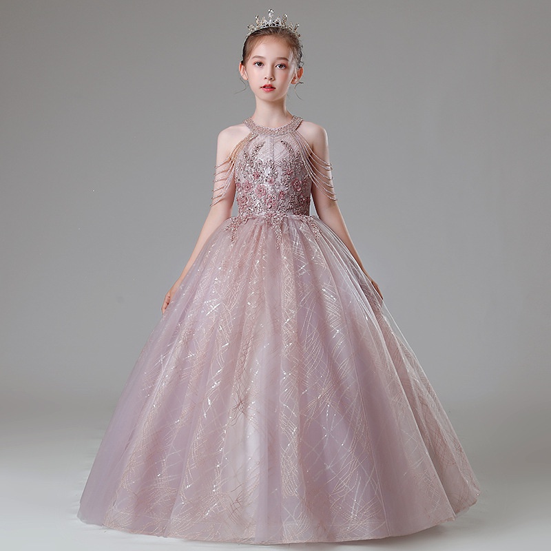 Beaded Flowers Children Pageant Gown Gorgeous Girls Princess long Dress ...