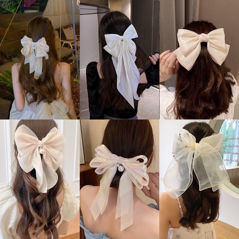 Korean Oversized Bow Ribbon Hair Clip Elegant Women Big Bow Hairpin ...