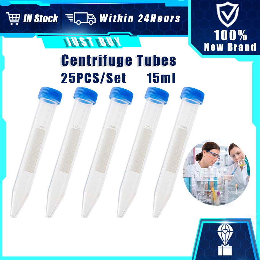 25Pcs/set 15ml Conical Centrifuge Tubes Liquid Storage Experiment Tubes Laboratory Tool | Shopee ...